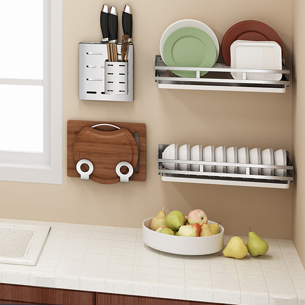 Stainless Steel Wall-Mounted Kitchen Rack Dish Drainer Knife Holder Rak ...