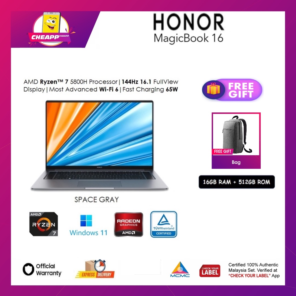 (MYSET) HONOR MagicBook 16 (16GB + 512GB) | AMD Ryzen™️ 7 5800H ...