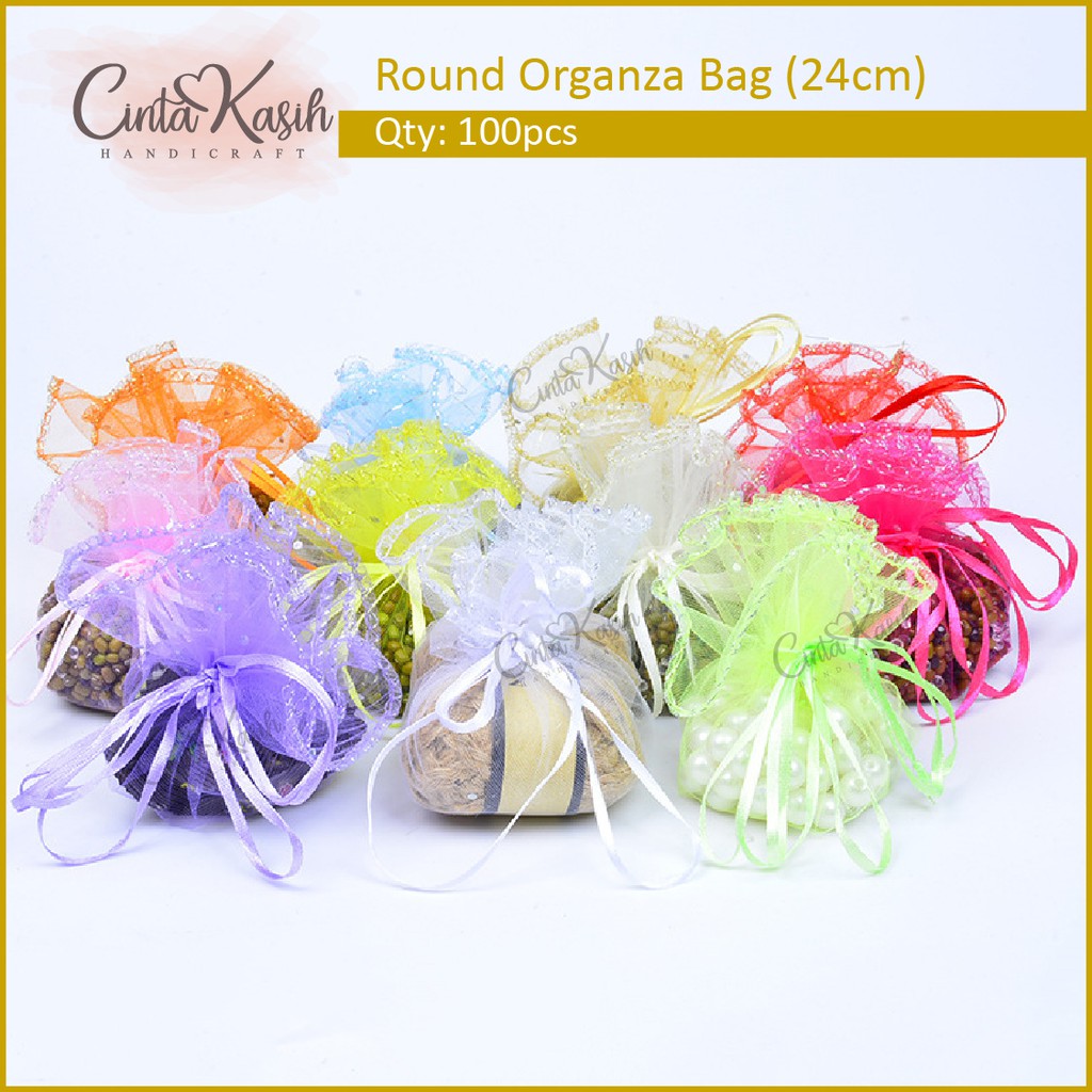 100pcs x 24cm Round Uncang Organza Bag Drawstring Pouch Packaging Bags ...