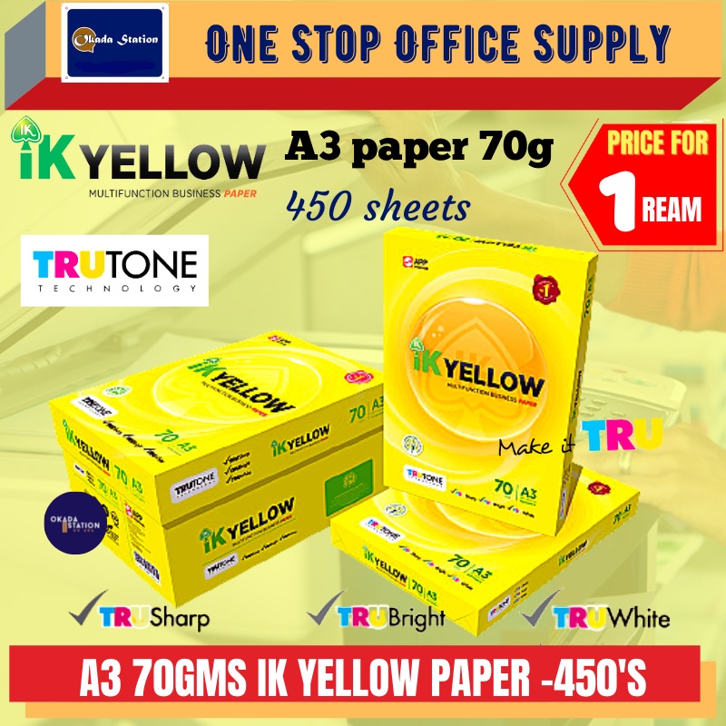 A3 70GMS IK YELLOW PHOTOSTAT PAPER -500'S / INDAH KIAT / IK YELLOW ...