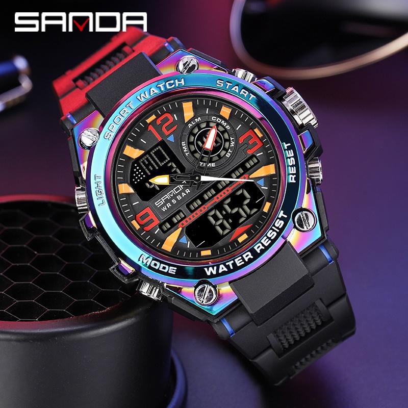 Top brand sports men's watch SANDA waterproof military dual display ...