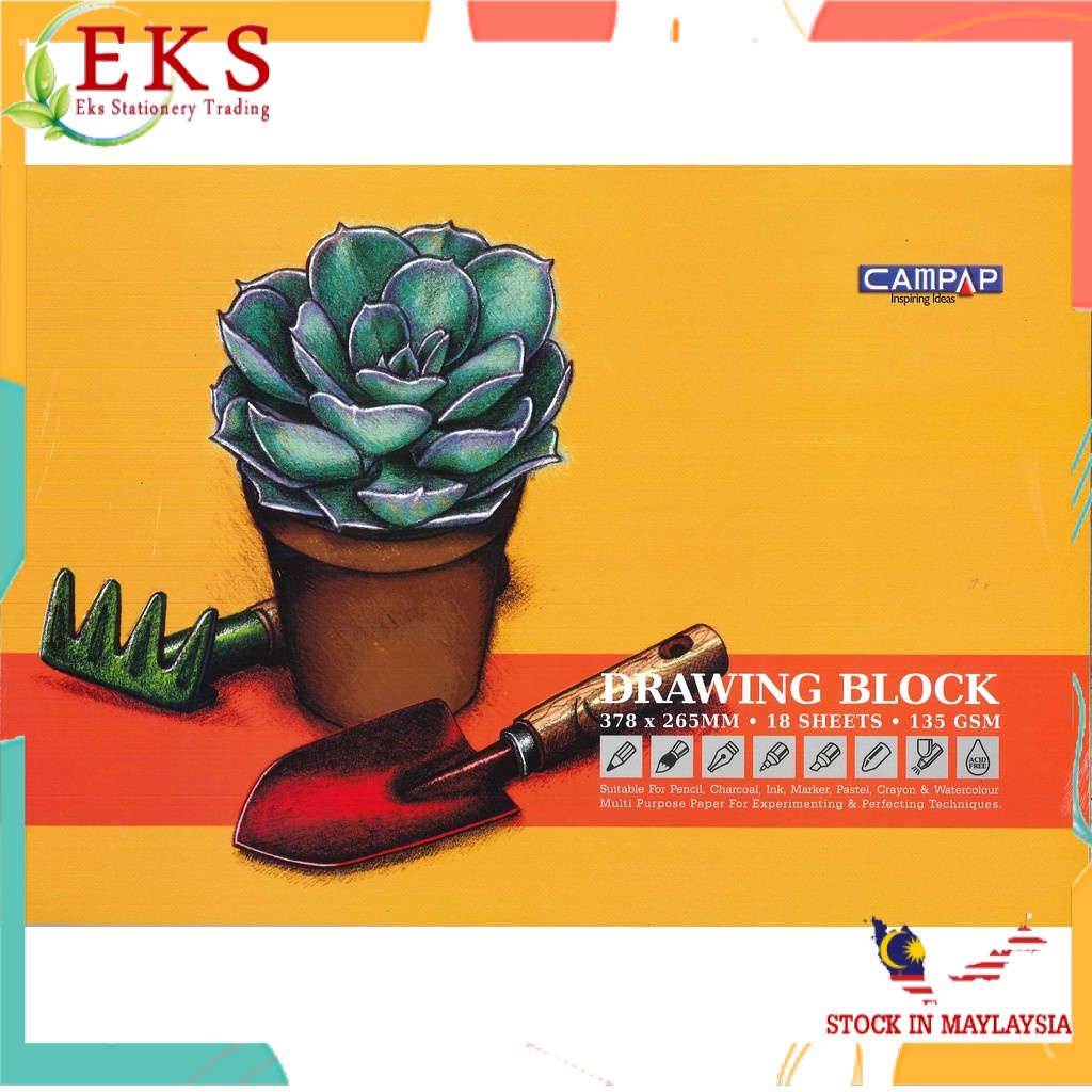 CAMPAP DRAWING BLOCK 378 x 265MM 18 SHEETS 135 GSM INSPIRING IDEAS 图画簿 ...