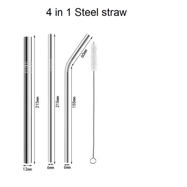 (Ready Stock)4 in 1 straws Stainless Steel Straw Eco Drinking Metal ...