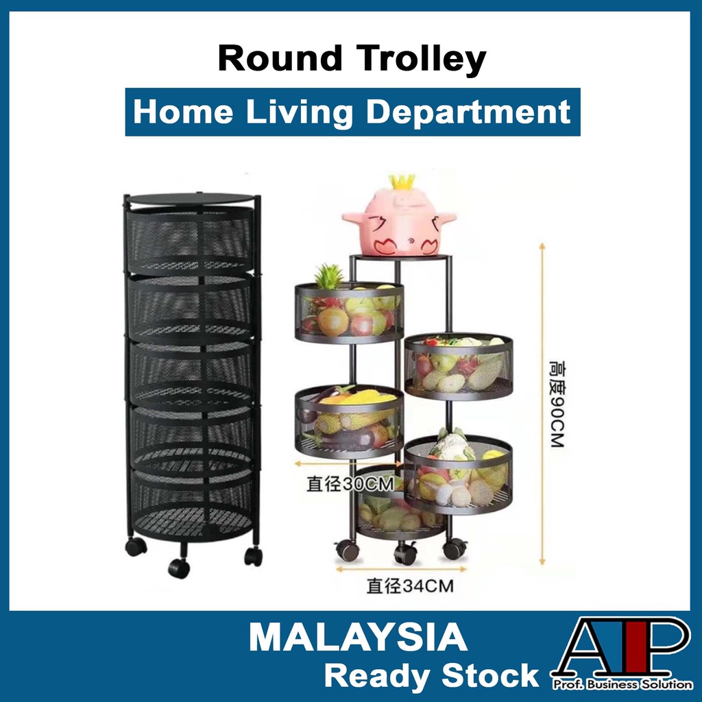 Furniture🛋️ Round Trolley Rack Kitchen Rak Dapur Beroda Vegetable ...