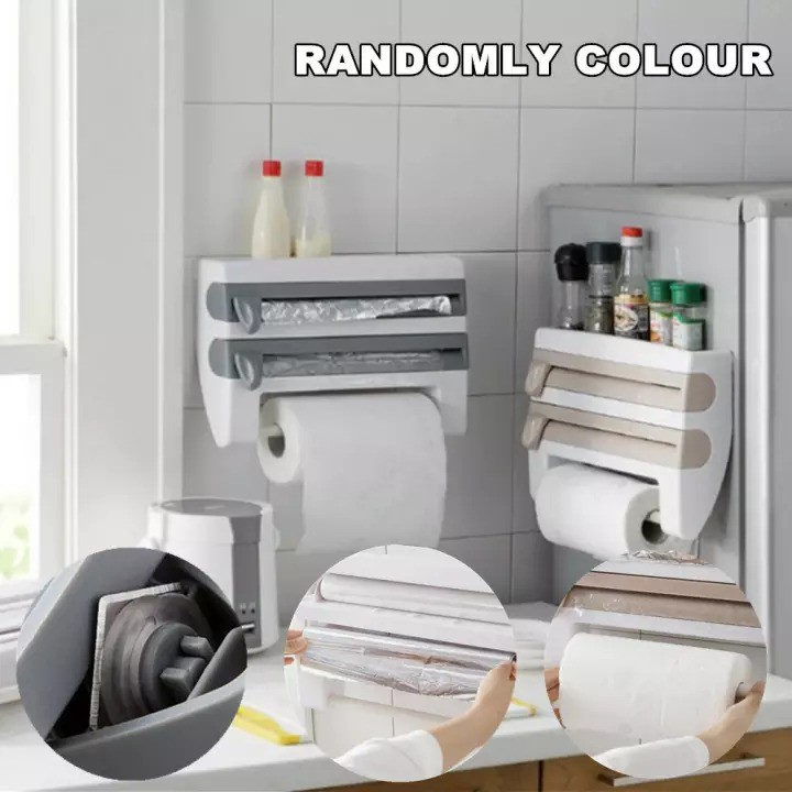 Kitchen Multifunction Paper Cutter Wall Mounted Tissue Holder and Cling ...
