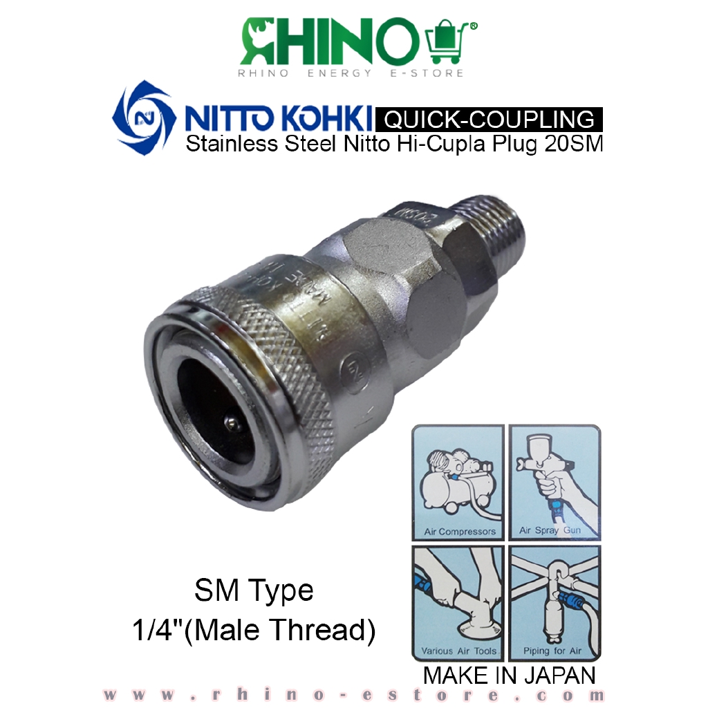 NITTO 20SM Air Quick Coupling Compressor Socket Connector 1/4" (Male Thread) | Shopee Malaysia