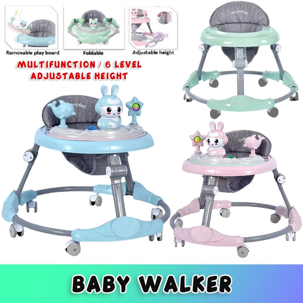 Baby Walker with Music Anti-O-Leg Foldable Portable Folding Adjustable ...