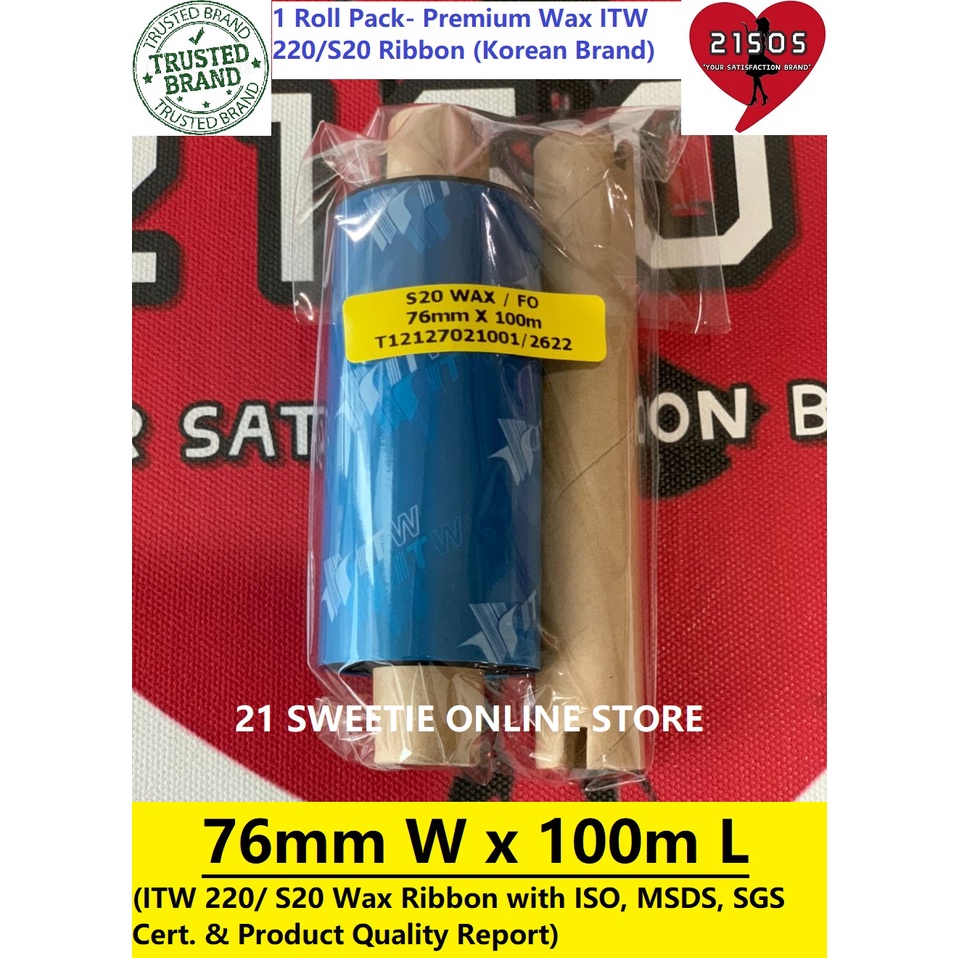 [1 roll] Premium 76mm x 100m Thermal Transfer Wax Ribbon 76x100 ITW TTR ...