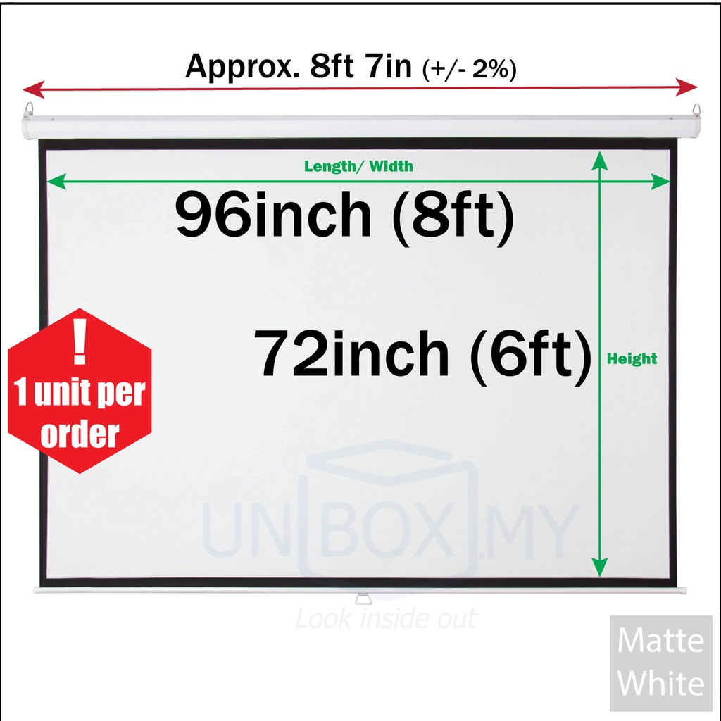 Manual Projector Screen 5ft 6ft Wall or Ceiling Matte White 5 6 7 8 10 ...