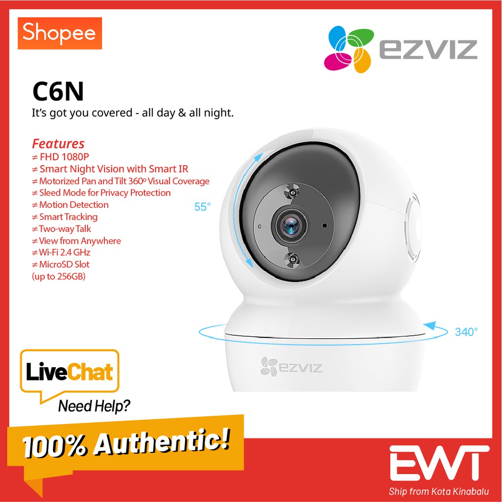 Ezviz C6N Smart Wi-Fi Pan & Tilt Camera 100% ORIGINAL! | Shopee Malaysia