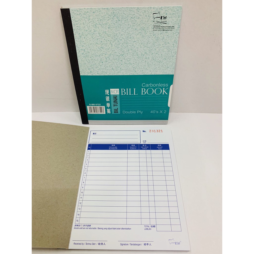 UNI 6722-SBB BILL BOOK NCR 40'SX2 | Shopee Malaysia