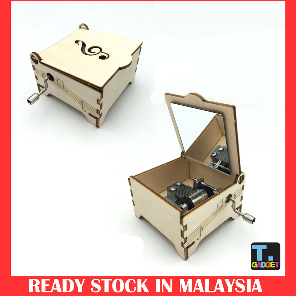 DIY Mini Wooden Toy Hand Crank Mirror Music Box Science Invention Kids ...