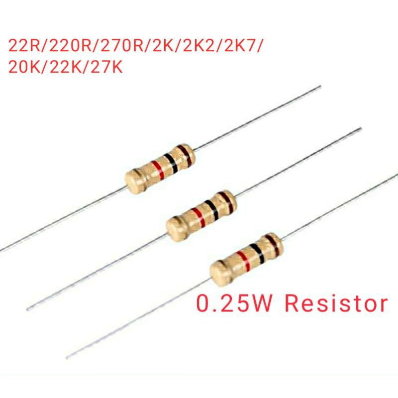 10pcs Resistor 0.25w +-5% (22R/220R/270R/2K/2K2/2K7/20K/22K/27K ...