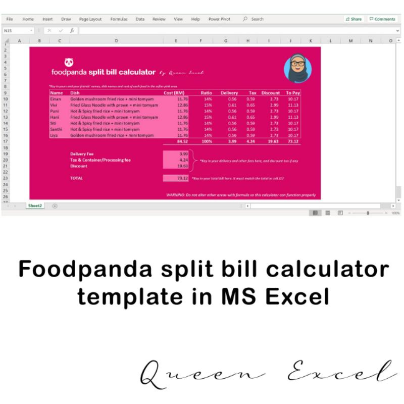 MS Excel template to calculate Foodpanda split bill | Shopee Malaysia