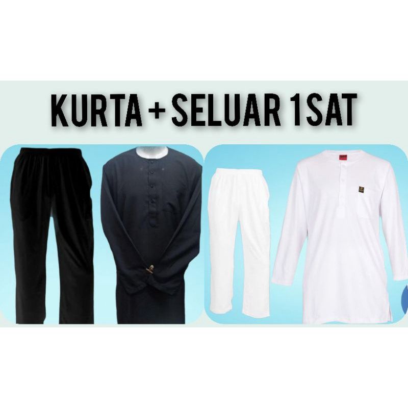 Kurta Set - kurta + seluar - kain cotton - Putih & Hitam Tak kolar🔥 ...