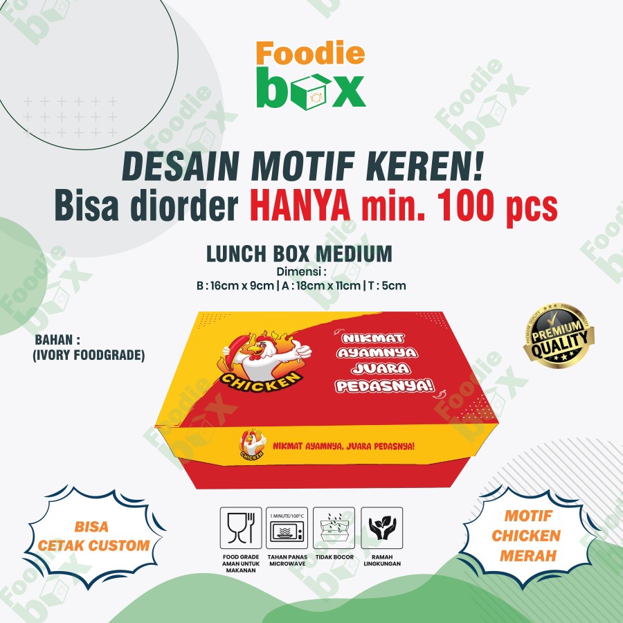 MERAH Paper Lunch Box 50 pcs I Lunch Box MI Chicken Geprek | Dus Fried ...