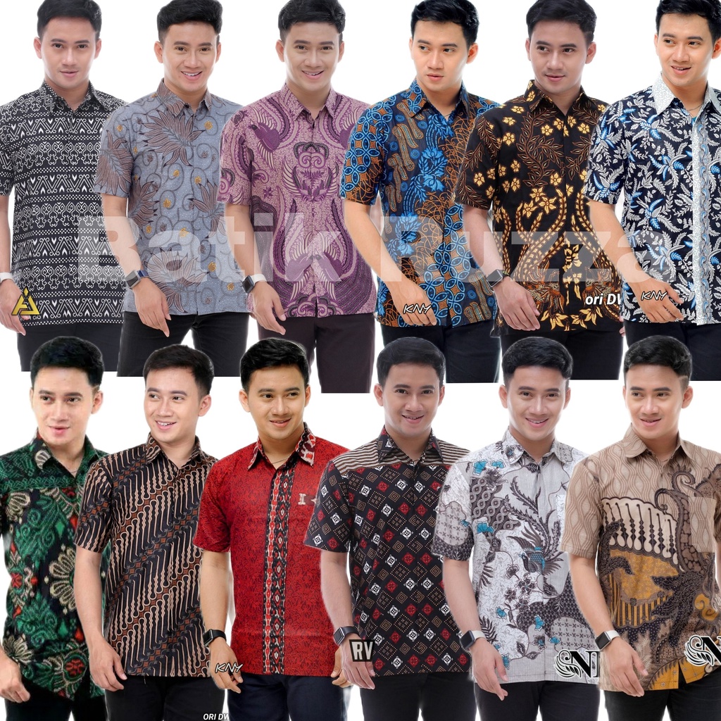KEMEJA RUZZA Men's Batik Short Sleeve Blue Blarak Motif Sogan Adult ...