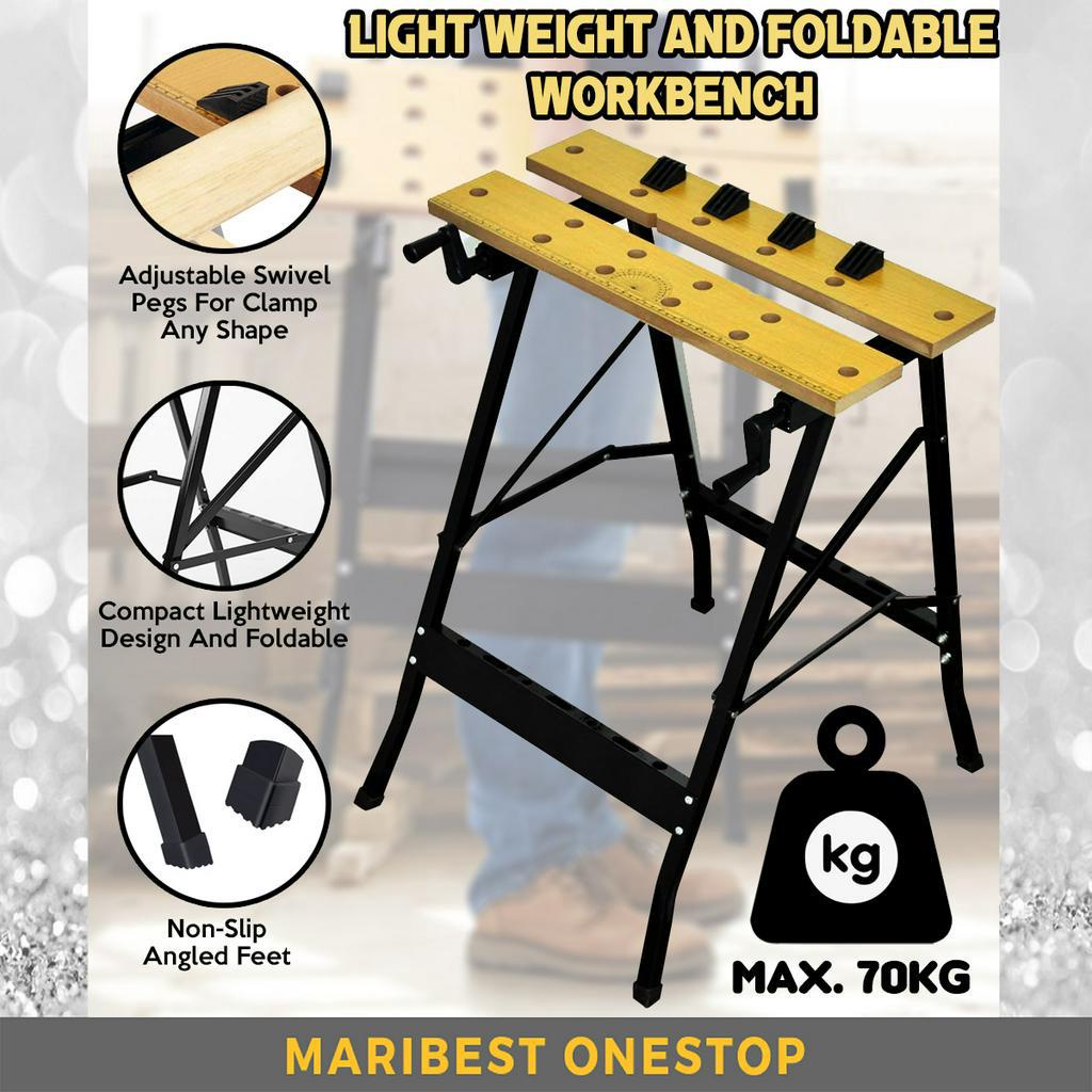 PORTABLE LIGHT WEIGHT FOLDABLE UNIVERSAL WORKBENCH WITH CLAMPS PEGS ...
