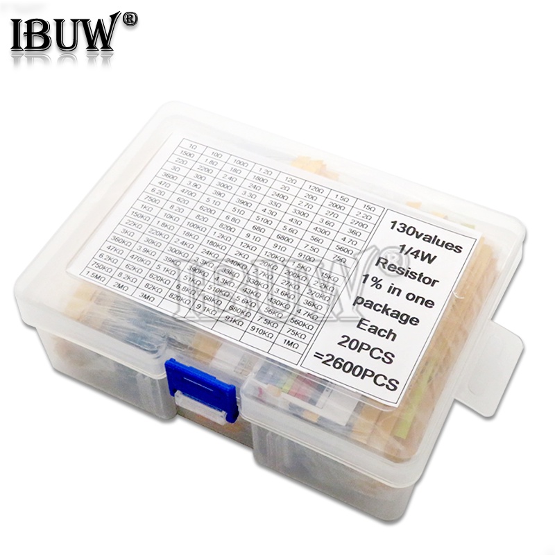 2600PCS 130 Values 1/4W 0.25W 1% Metal Film Resistors Assorted Pack Kit ...