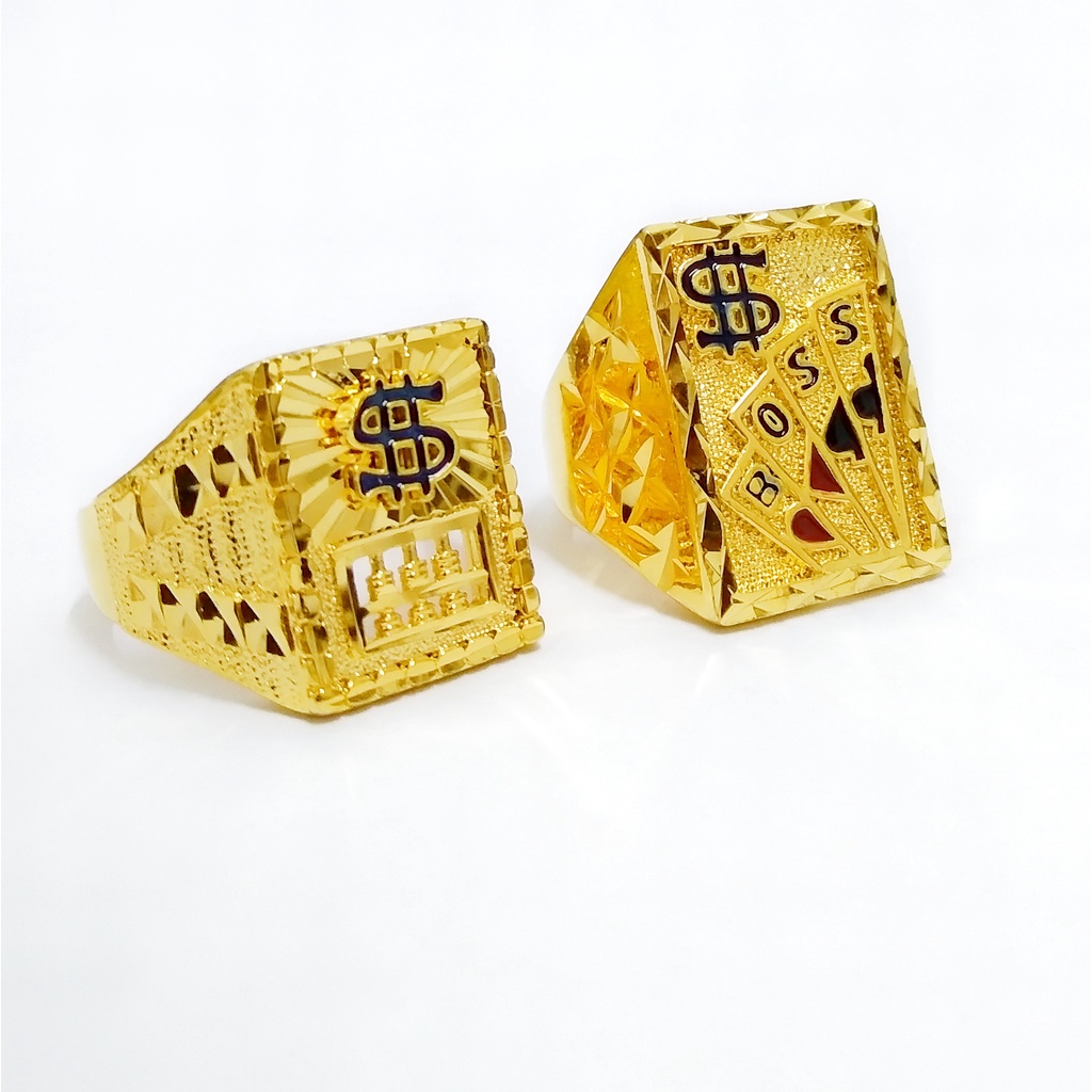 2 Designs 24K Gold Plated Boss Abacus Dollar Men Style Rings | Shopee ...