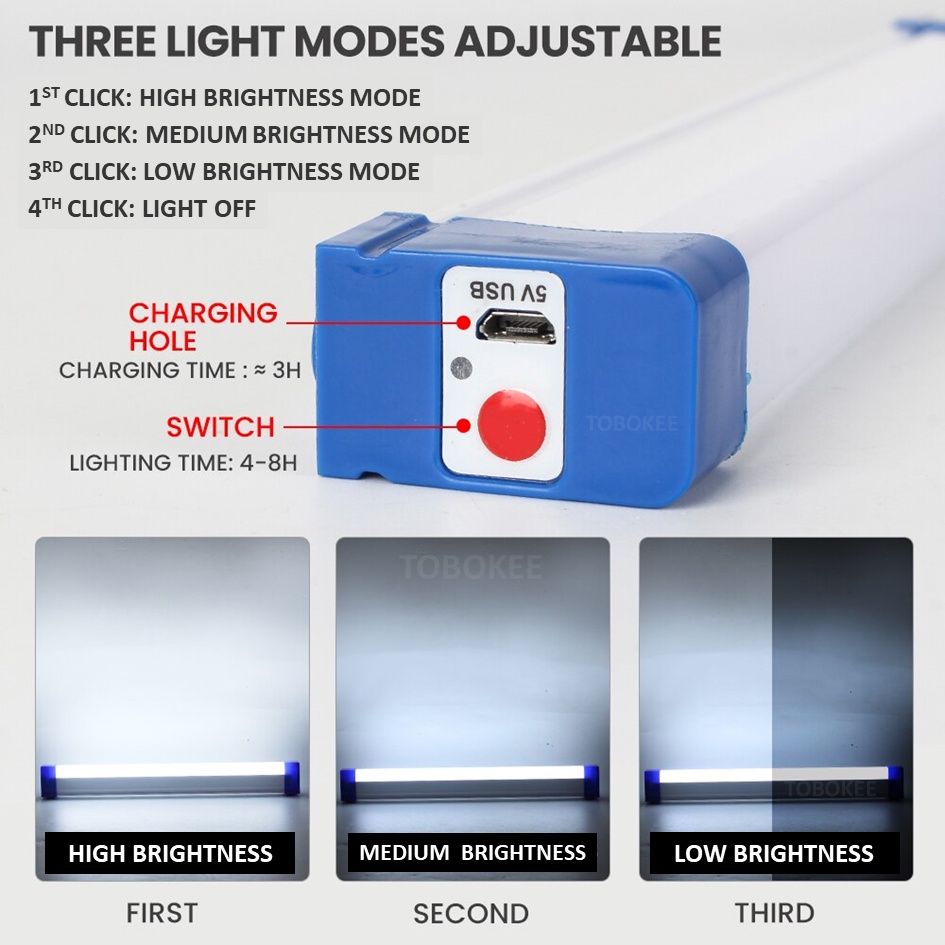 Portable LED Light Tube Rechargeable & Magnetic USB Lamp for Emergency ...