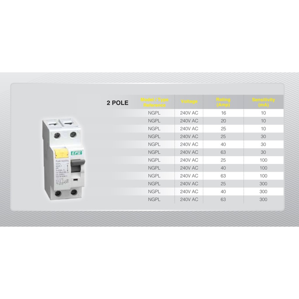 EPS 2pole RCCB 20A 25A 40A 63A 10MA 30MA 100MA 300MA CIRCUIT BREAKER ...