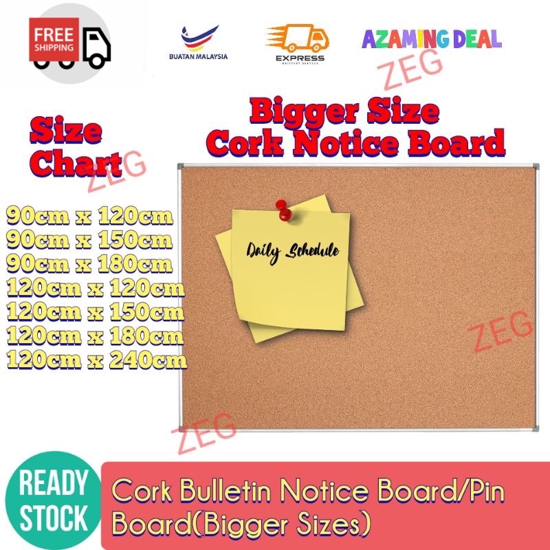 Papan Notis Cucuk Pin Bahan Gabus / Cork Notice Board/Bulletin Board ...