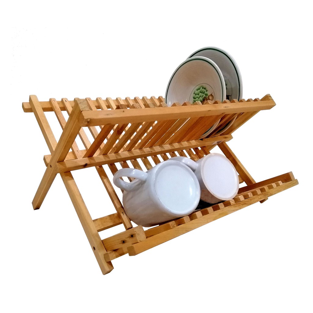 NATURAL Wooden Dish Rack (Two Layer) / Rak Pinggan Kayu (Dua Lapisan ...