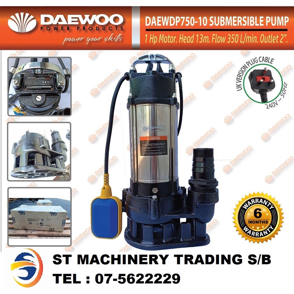 DAEWOO 2" X 1HP / 240V SUBMERSIBLE PUMP (MANUAL/AUTO) - DAEWQP750-10 ...