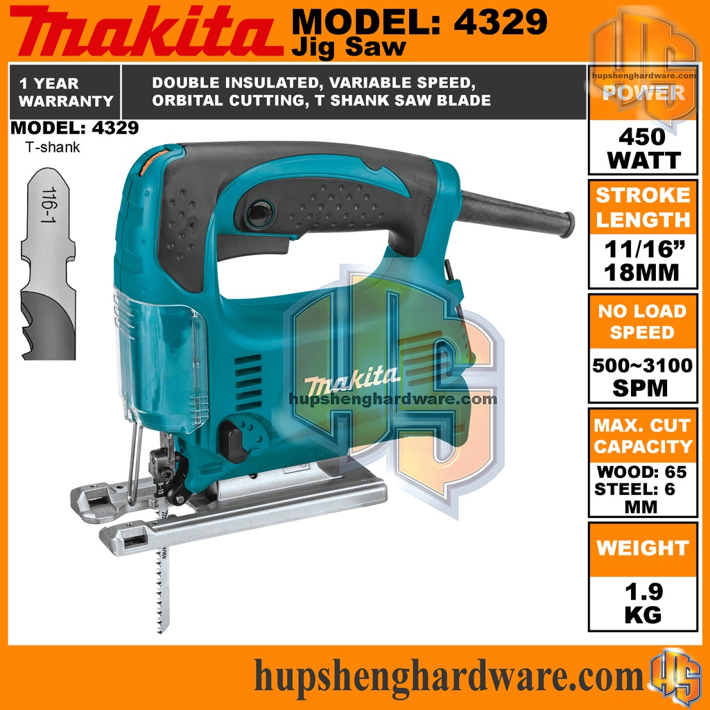 Makita 4329 Jigsaw Power 450W Speed 500~3100spm Cutting Capacity Wood ...