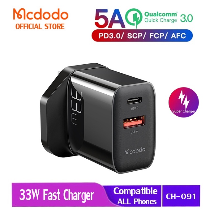 MCDODO CH-0911 33W Fast Charger Dual Output Adapter / PD 3.0 + QC 3.0 ...