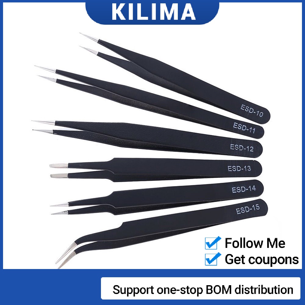 6 Pcs Anti-static ESD Tweezers Set Straight Curved Electronic Craft ...