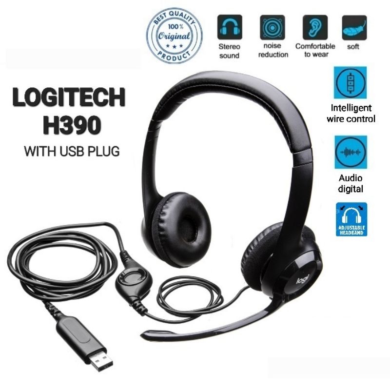 Logitech Headset H390 Headset USB Wired PC/Laptop Headphone Surround Sound with Noise-Cancelling ...