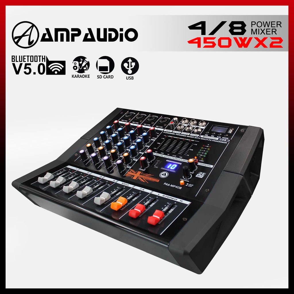 AmpAudio Power Mixer 4/ 8 Channels Professional Powered Mixer With USB ...