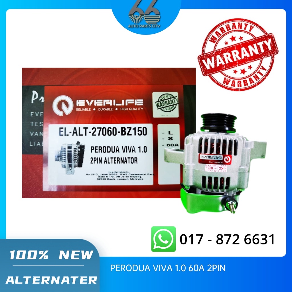 100% NEW ALTERNATOR PERODUA VIVA 1.0 60A 2PIN/3PIN (EVERLIFE) | Shopee ...