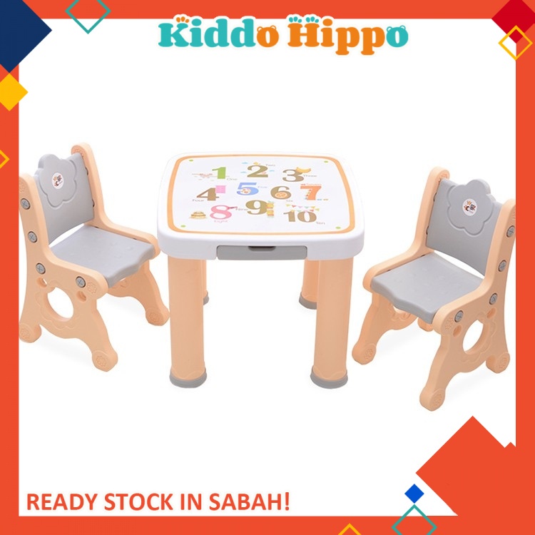 KIDDO HIPPO Kids Study Table & 2 Chair Multi-Function Learning Table ...