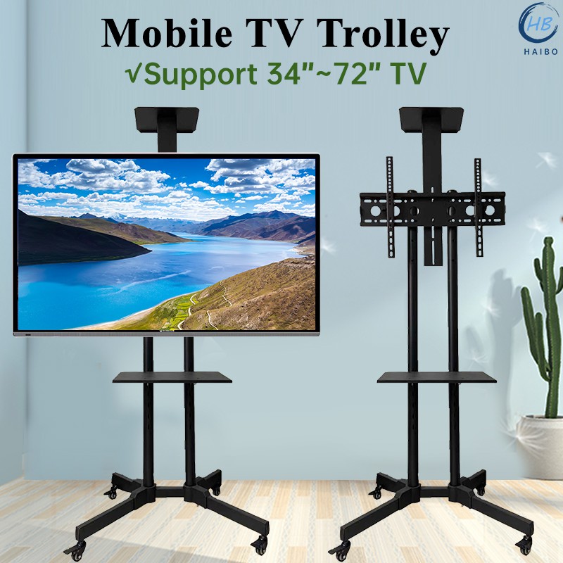 34-72" Screen TV Stand Mobile Cart Trolley LED LCD Monitor Portable TV ...