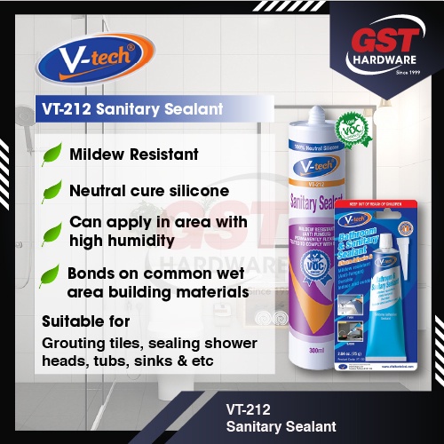 V-Tech Silicone VT-212 Sanitary Silicone 300ml Silicon Sanitary Sealant ...