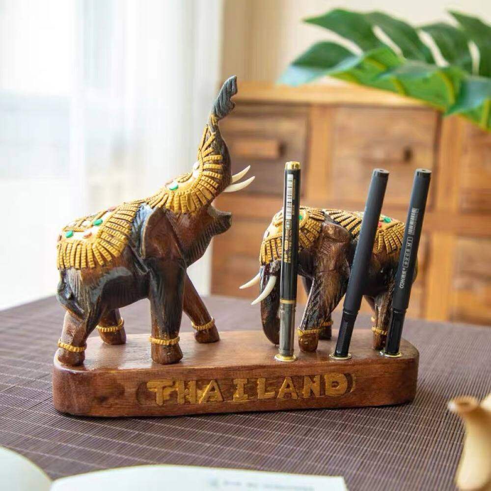 Elephant Decorative Ornaments Carved Wooden Pen Box Stationery Box ...