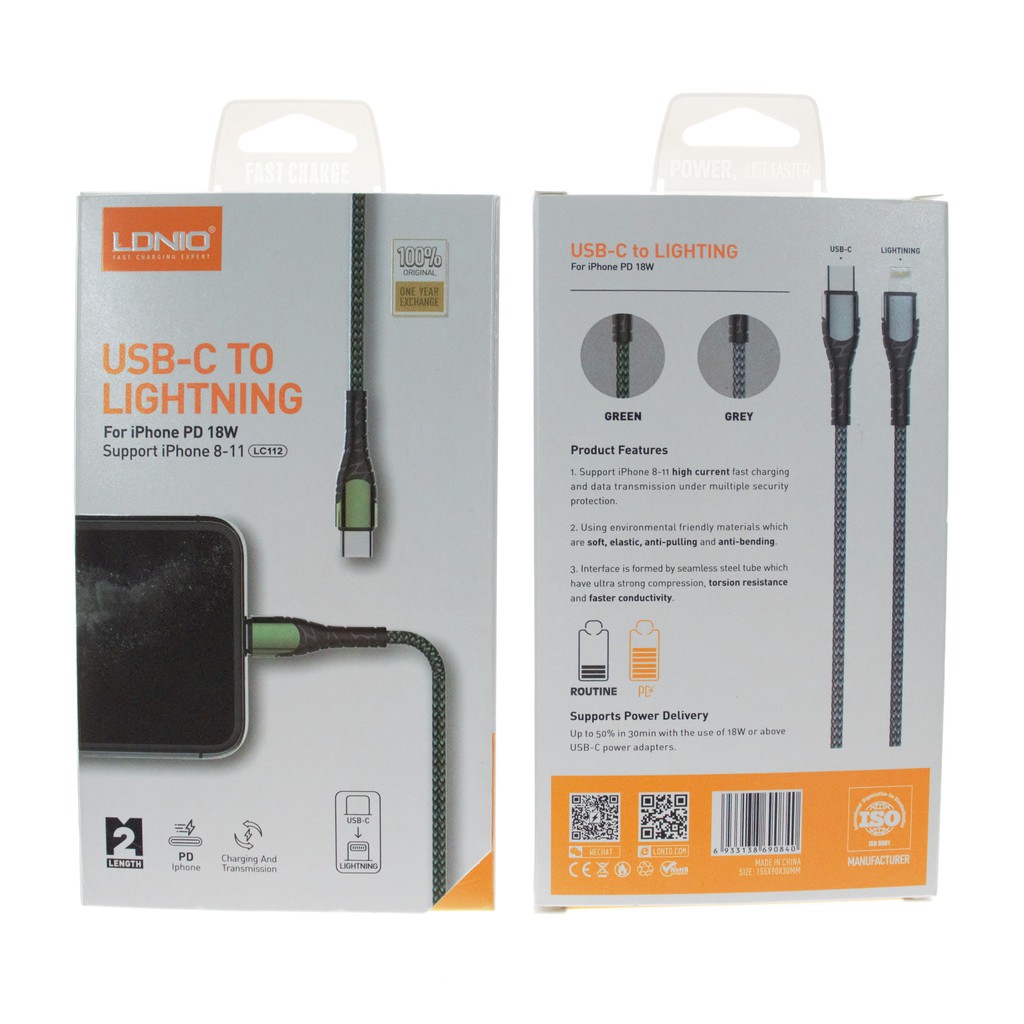 LDNIO LC112 18w PD FAST CHARGING CABLE TYPE-C TO LIGHTING 2 METER ...