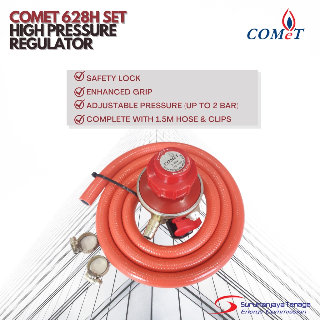 COMET High Pressure Gas Regulator Set | 628H Gas Regulator + Hose ...