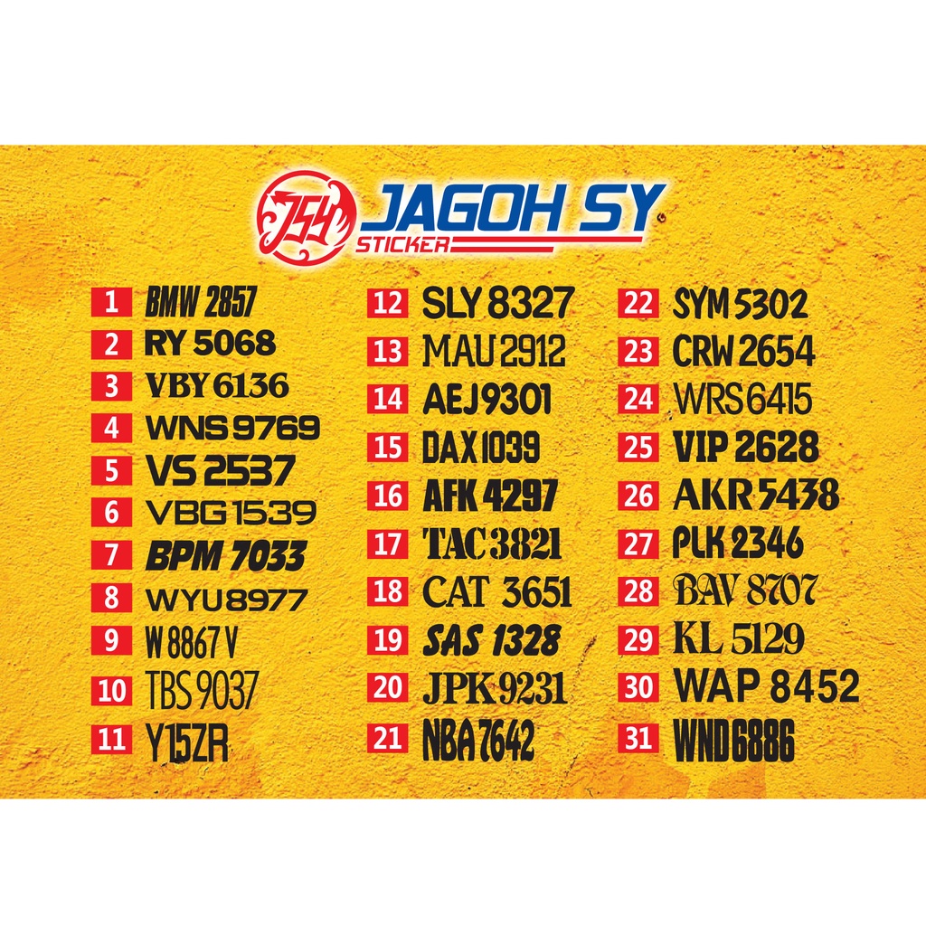 Sticker Number Plate Motor (Computer Cutting)【HIGH QUALITY】 | Shopee ...