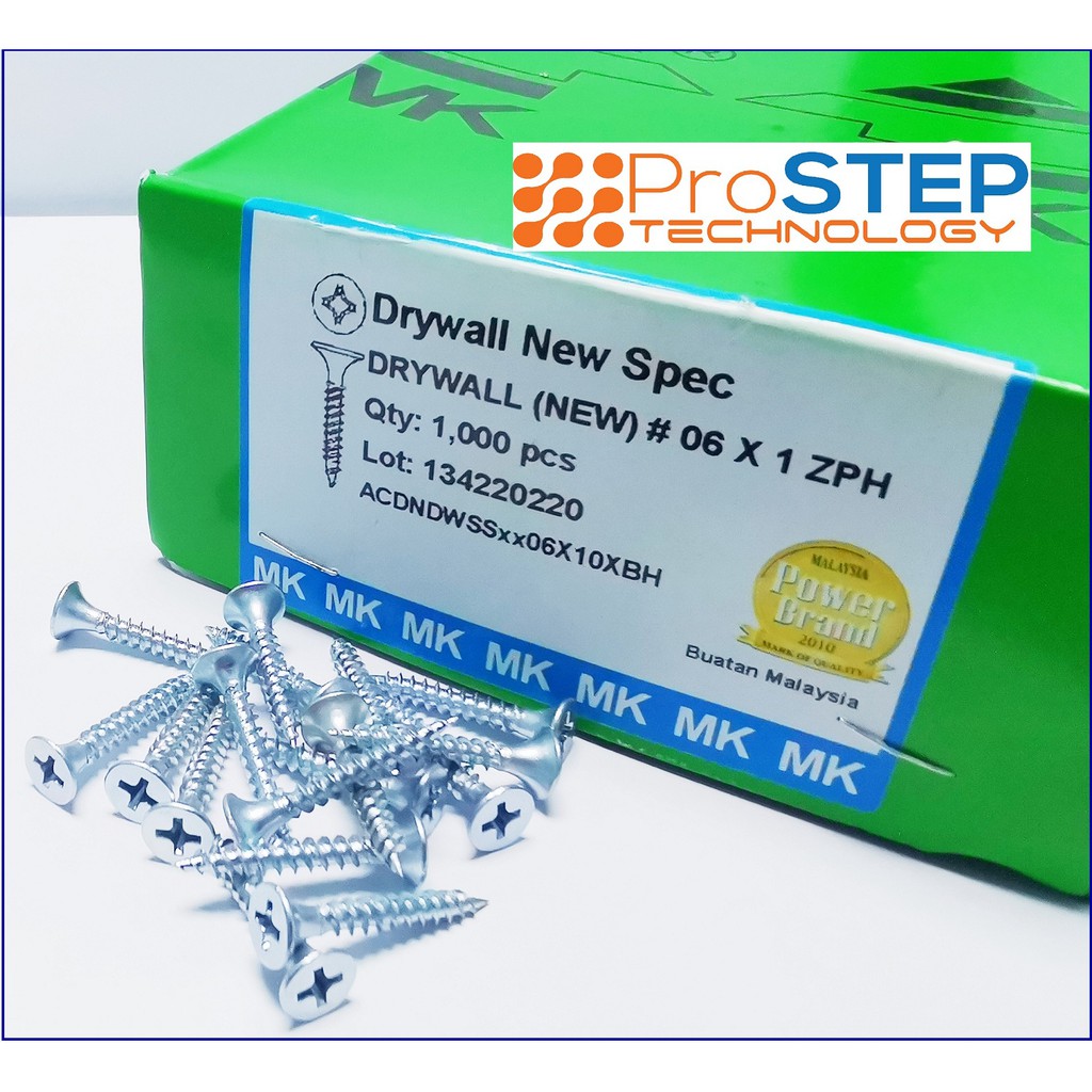 MK DRYWALL SCREW #06 - DIA: 3.5MM X 1" LENGTH WITH ZPH COATING (1 BOX ...