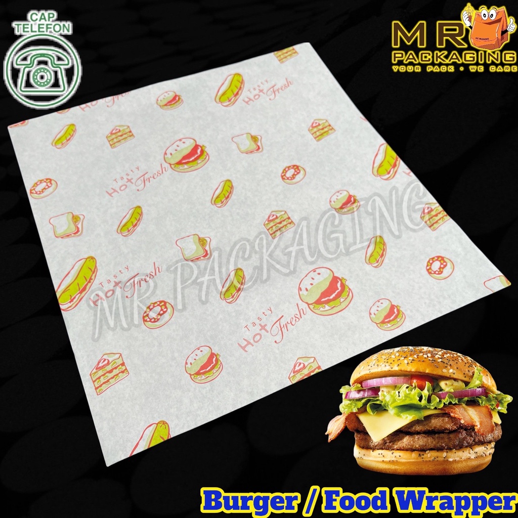 Burger Wrapper Paper ( 100sheets± ) Cap Telefon - Burger Food Wrap Deli ...