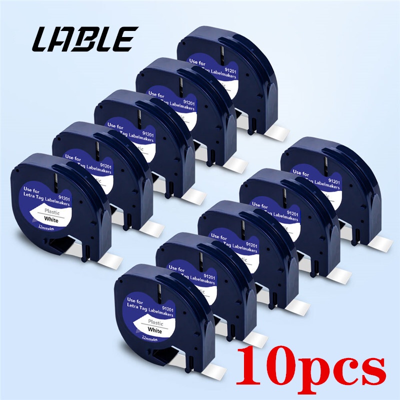 10Pack 91201 91331 black on white Tape For DYMO LetraTag Compatible Label Tape For DYMO LetraTag ...