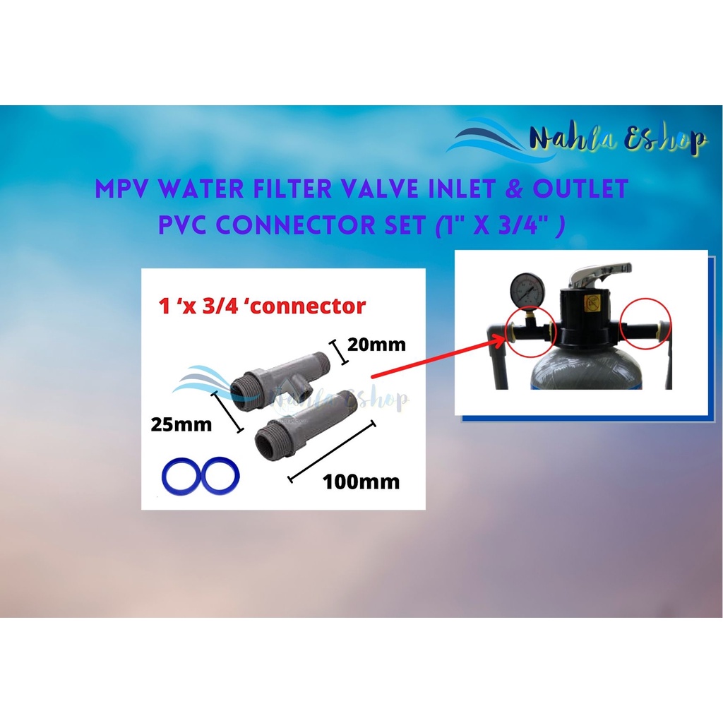 MPV Water Filter Valve Inlet & Outlet PVC Connector Set (1" X 3/4 ...