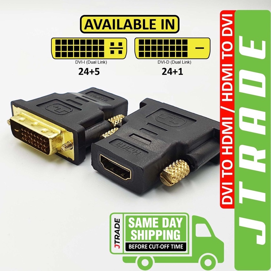 Male DVI-D 24+1 Dual Link / 24+5 DVI-I Dual Link to Female HDMI Converter Adapter (Black) JTRADE ...