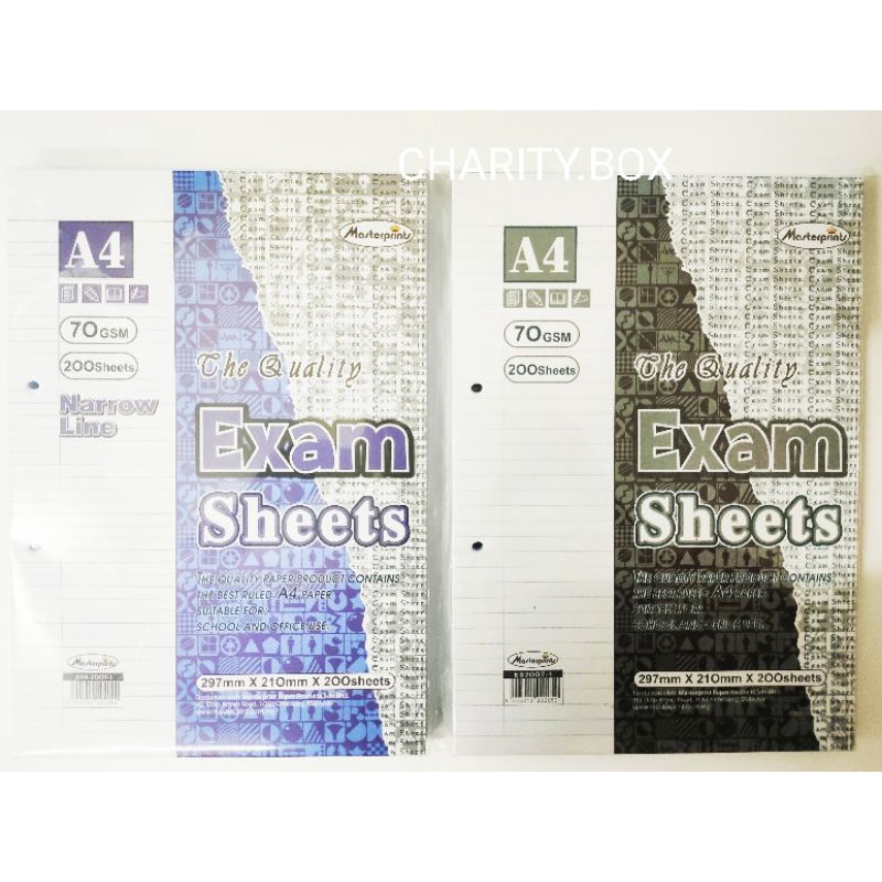 MASTERPRINT A4 EXAM SHEET 200 SHEETS 70 GSM NARROW LINE | Shopee Malaysia