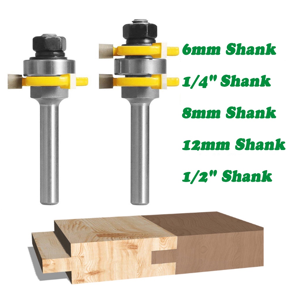 2 Pcs 6mm 1/4" 8mm 12mm 1/2" Shank Joint Assembly Router Bit Set Tongue ...