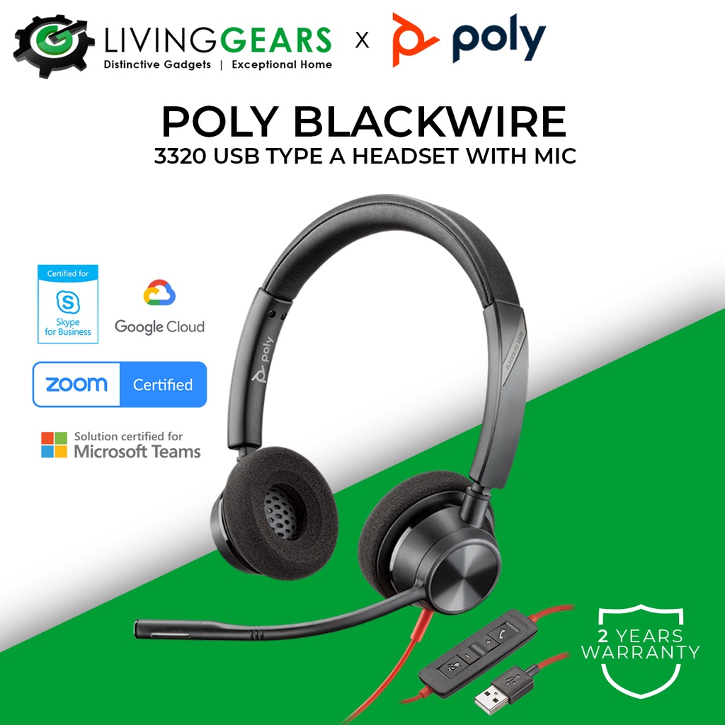 Poly Blackwire 3320 USB Type-A / Type-C Corded Headphone Stereo On-Ear ...
